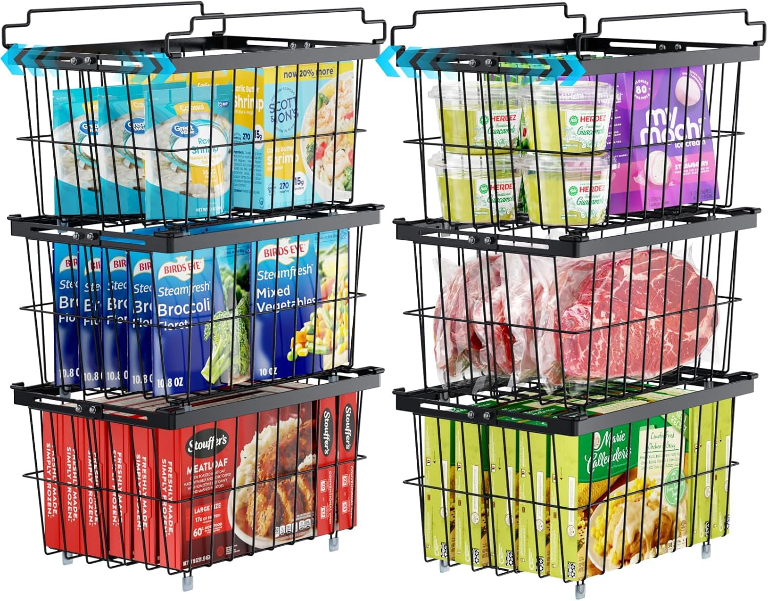 Freezer Organizer Bins - 6 Pack Adjustable & Extra Large Chest Freezer ...