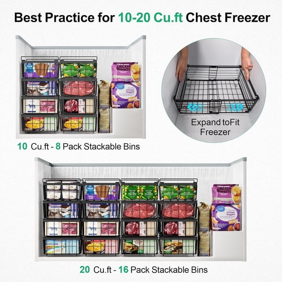 Freezer Organizer Bins - Fit 10 to 20 Cu.FT Chest Freezer, 4 Pack ...