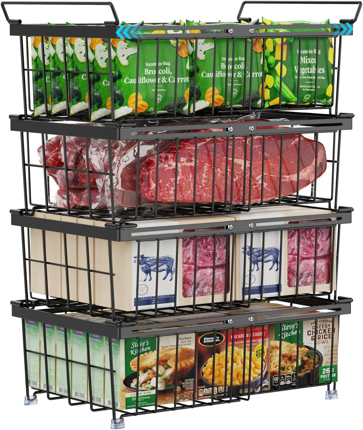 Freezer Organizer Bins - Fit 10 to 20 Cu.FT Deep Freezer, 4 Pack Large ...