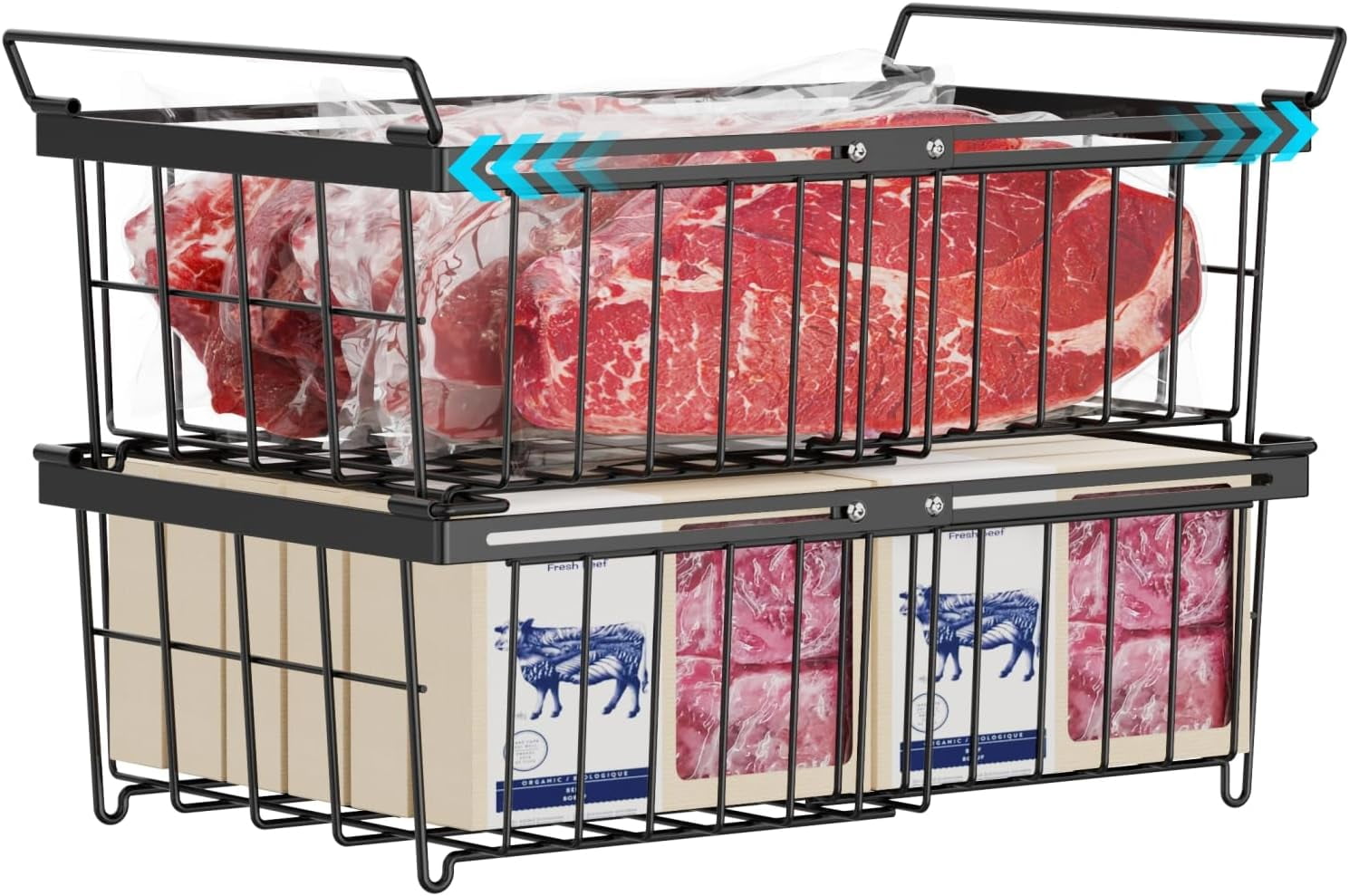 Freezer Organizer Bins - Fit 10 to 20 Cu Ft Chest Freezer, 2 Pack Large ...