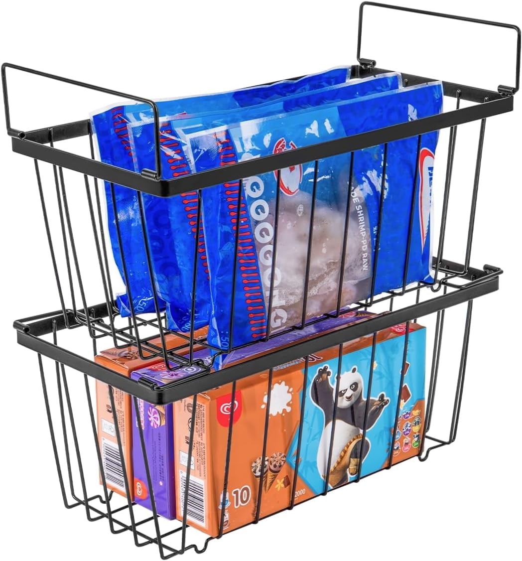 Freezer Organizer Bins With Side Handle - 2 Pack Stackable Chest ...