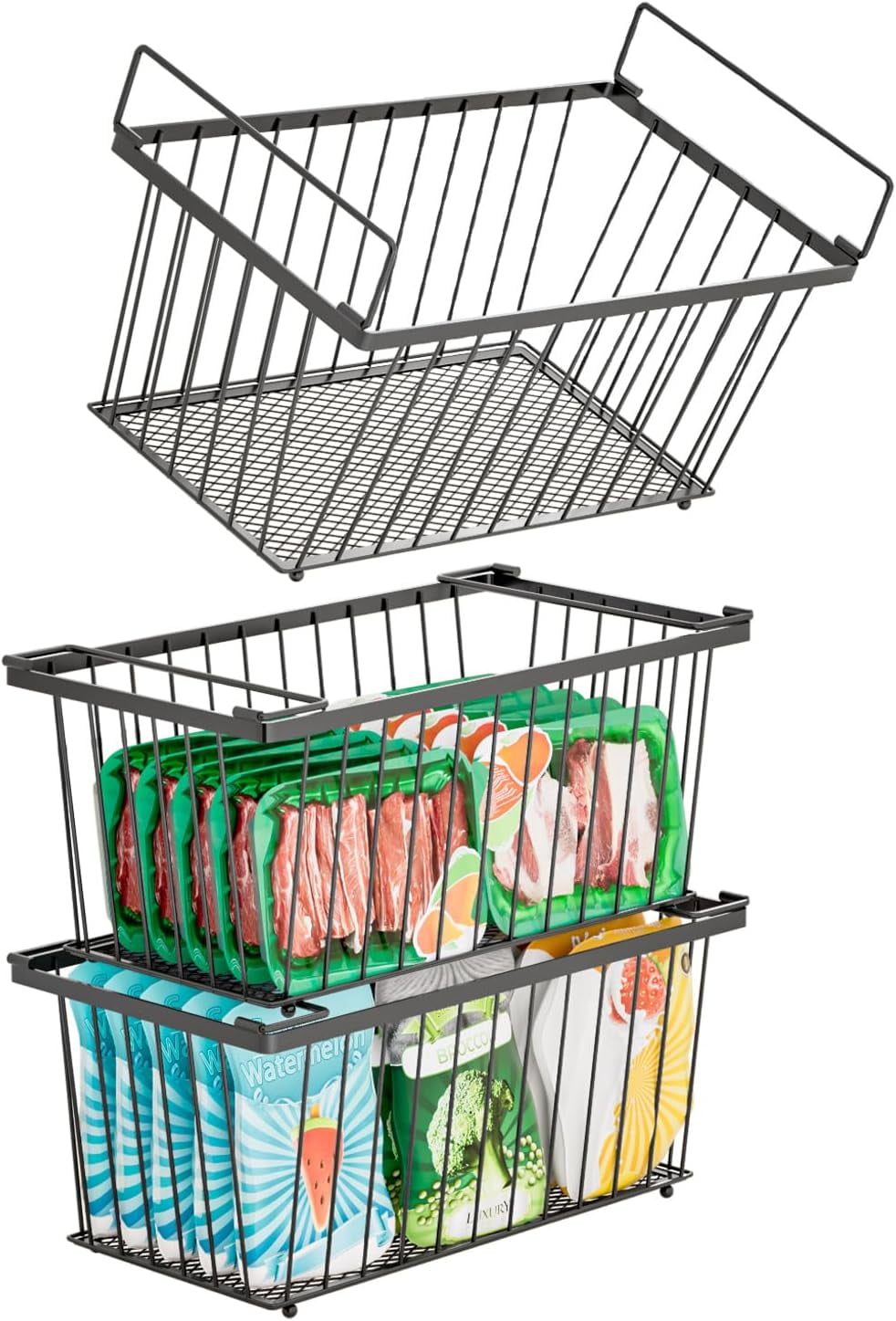 Freezer Organizer Bins，Upgraded Bottom Leak-Proof net，4 Pack，Encryption ...
