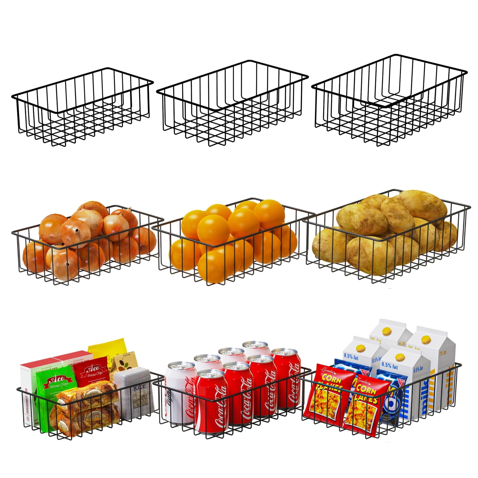 Freezer Storage Baskets Black Wire Bins Pantry 9 Pack 3 Szie Small ...