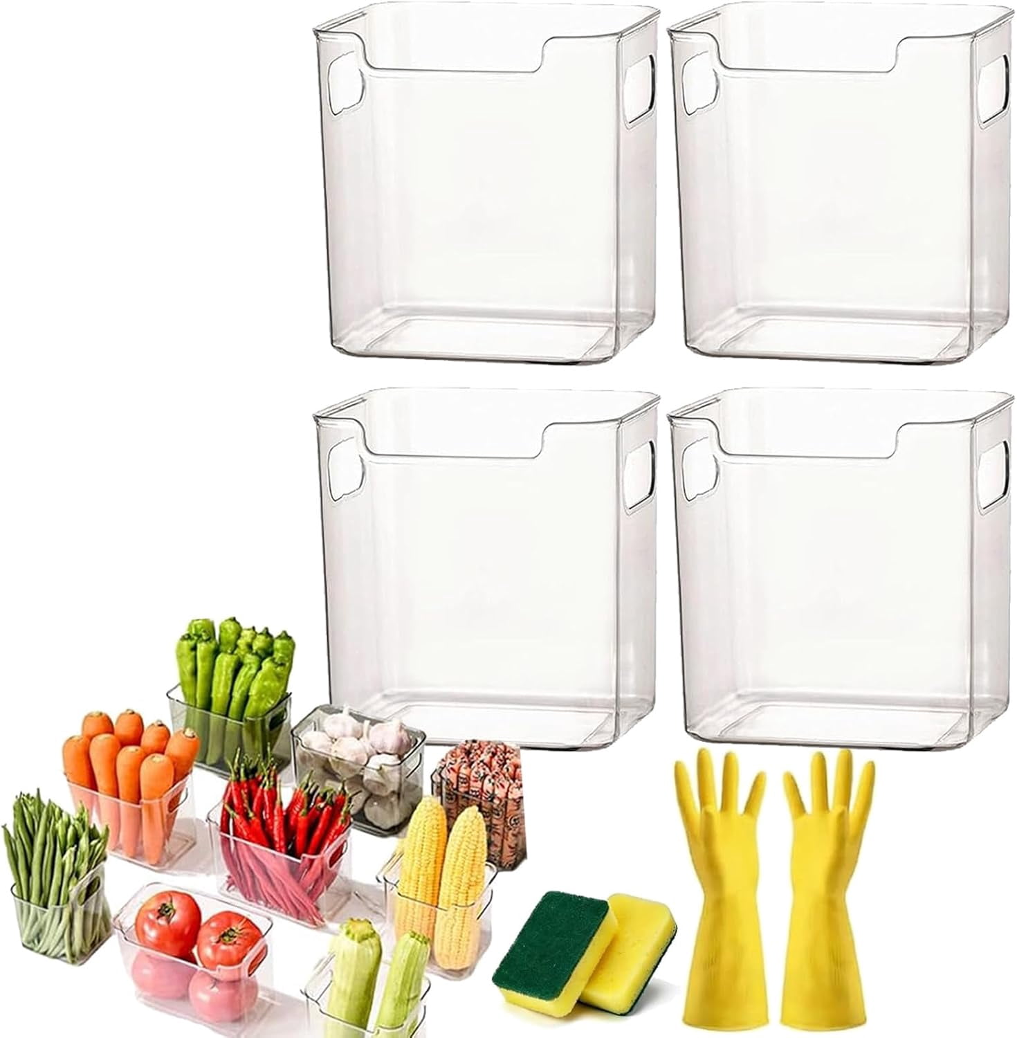 Freezer Storage Bins, 4 Pack Clear Plastic Bins, Refrigerator ...