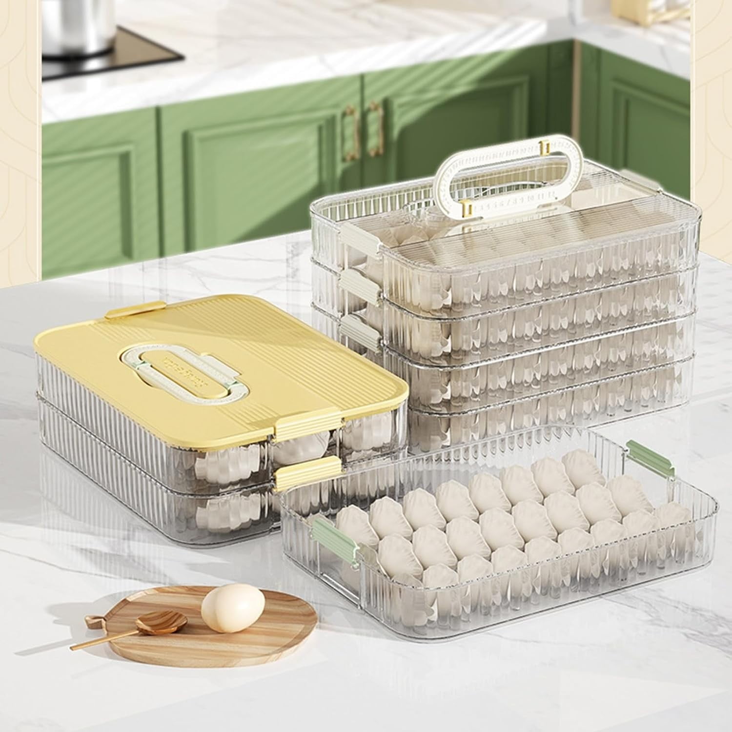 Freezer Storage Box with Lid, Yellow Dumpling and Food Organizer ...
