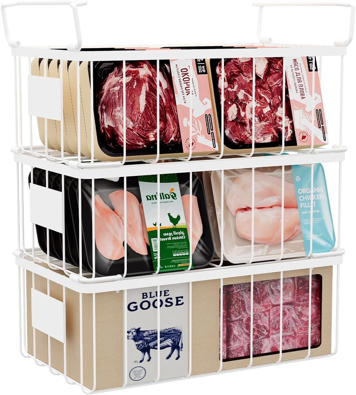 Freezer Storage Organize Baskets - 3 Pack Stackable Deep Freezer ...