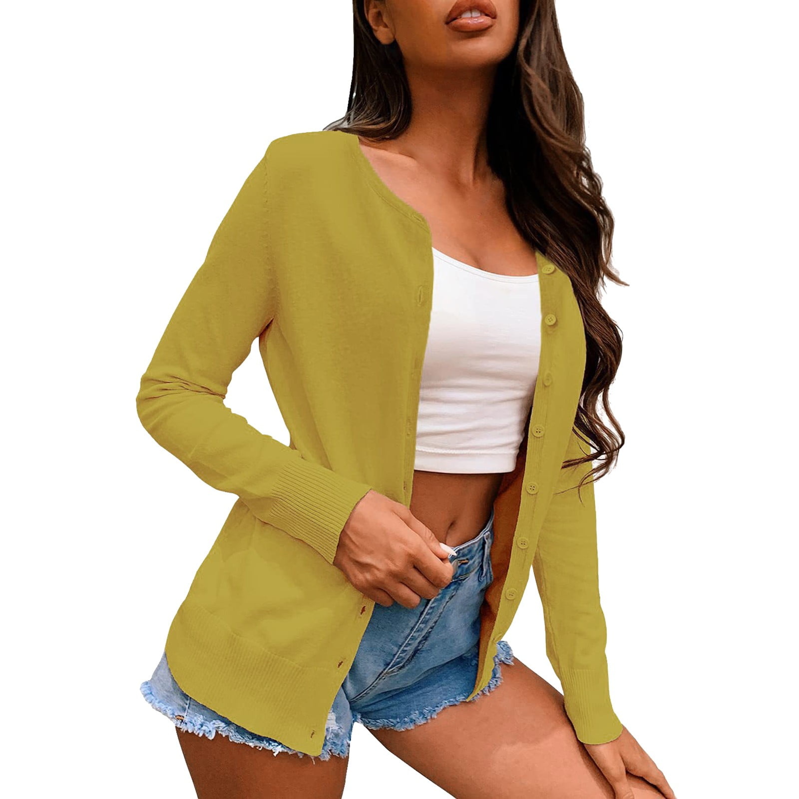 Frehsky Fall Sweaters for Women Ladies Button Round Neck Long Sleeve ...