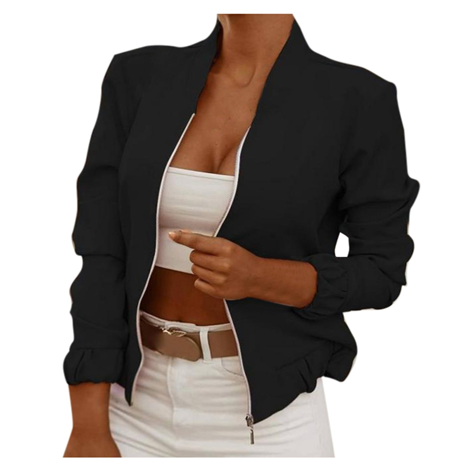 Frehsky Womens Cardigans Women Casual Solid Color Zipper Long Sleeve
