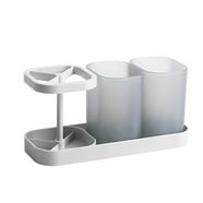 INTBUYING 2 Cups Toothbrush Toothpaste Stand Holder Bathroom Organizer ...