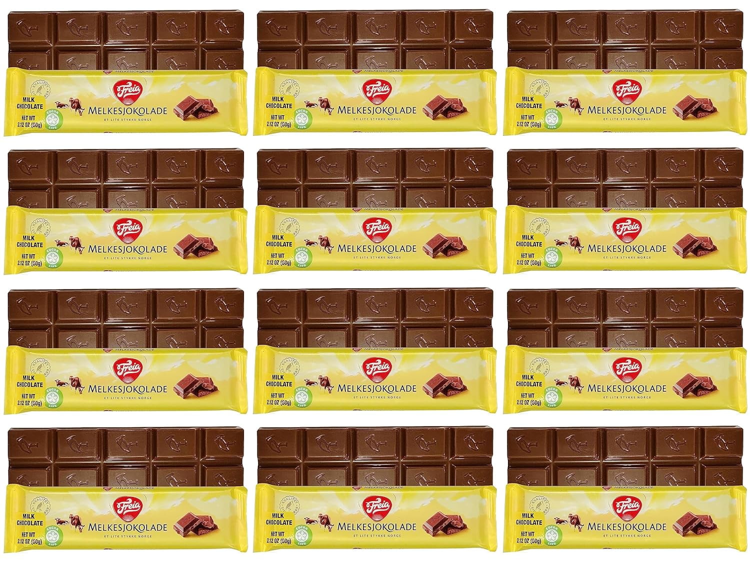 Freia Norwegian Milk Chocolate Bars, 12-Pack, 60g, Individually Wrapped ...