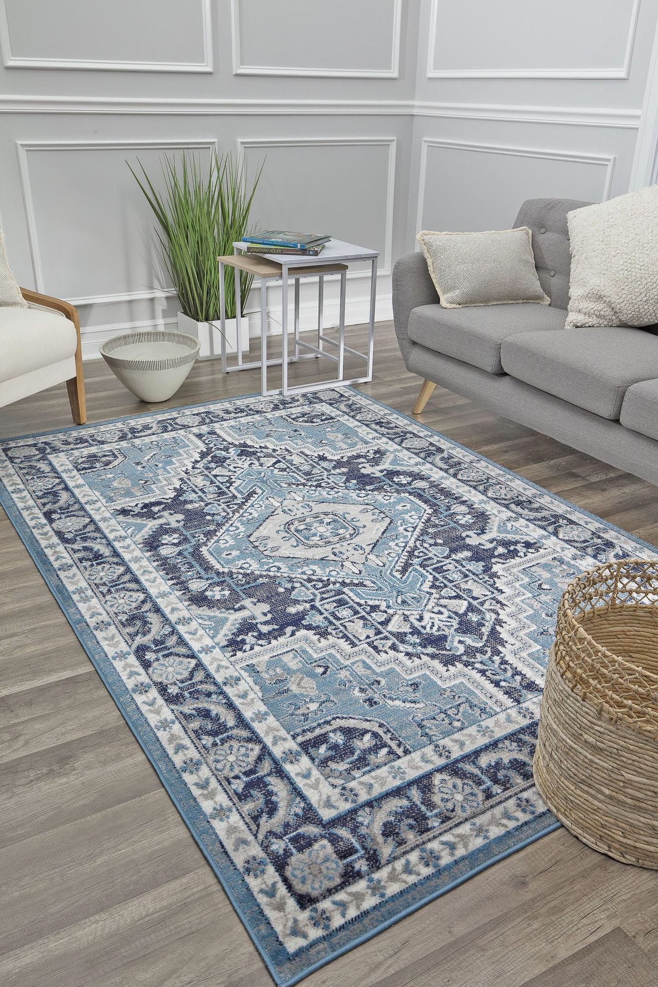 Freida FY15A Midnight Blue Vintage Farmhouse Dark Blue Area Rug, 5'x7 ...