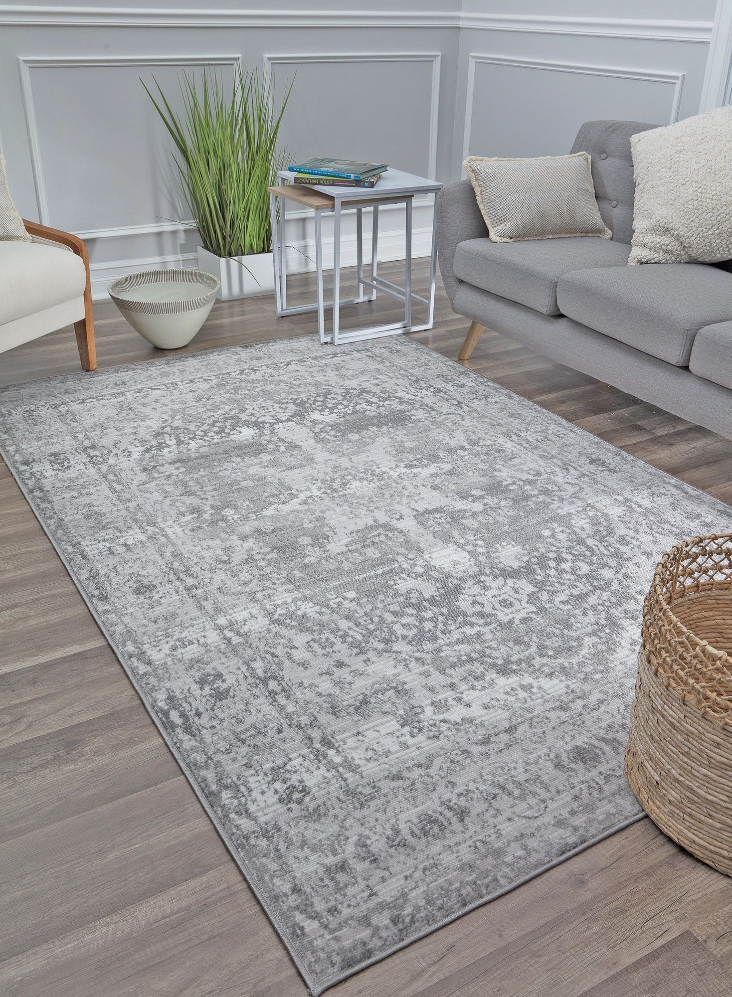 Freida FY40A Cloudy Grey Vintage Farmhouse Light Gray Area Rug, 2'6"x8 ...