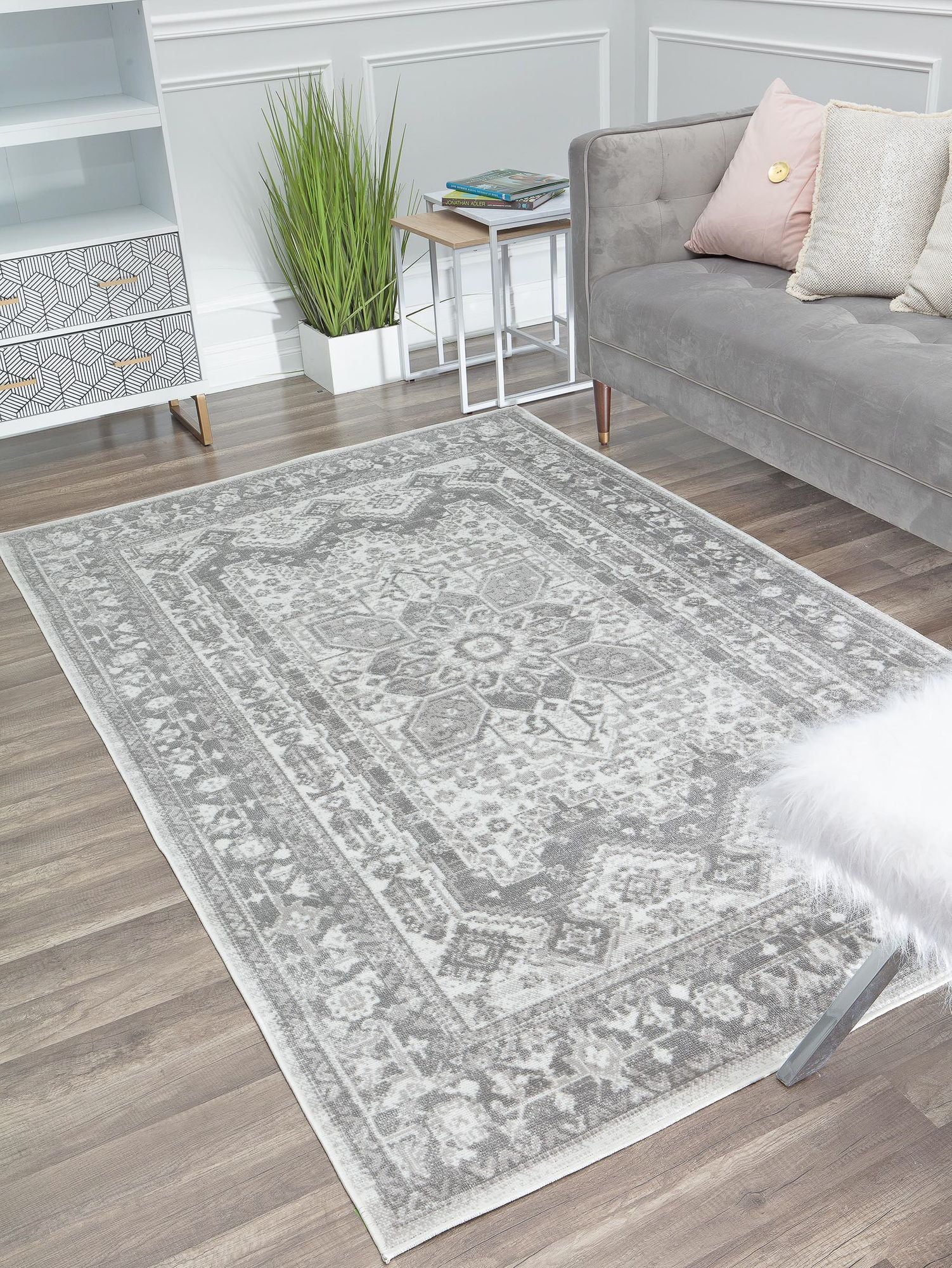 Freida FY50A Chilly Grey Vintage Farmhouse Light Gray Area Rug, 2'6"x4 ...
