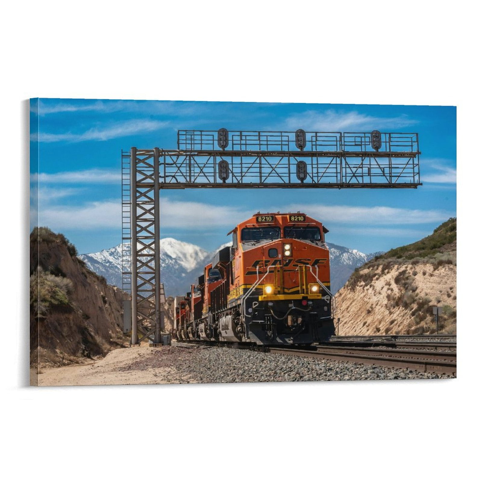 Freight Train at The Pass Under Clear Skies Poster Canvas Wall Art ...