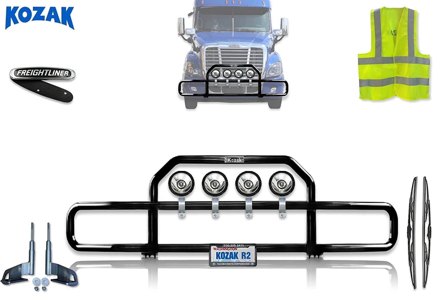 Freightliner Cascadia 2008-2017 Front Grille Bumper Deer Guard - Black ...