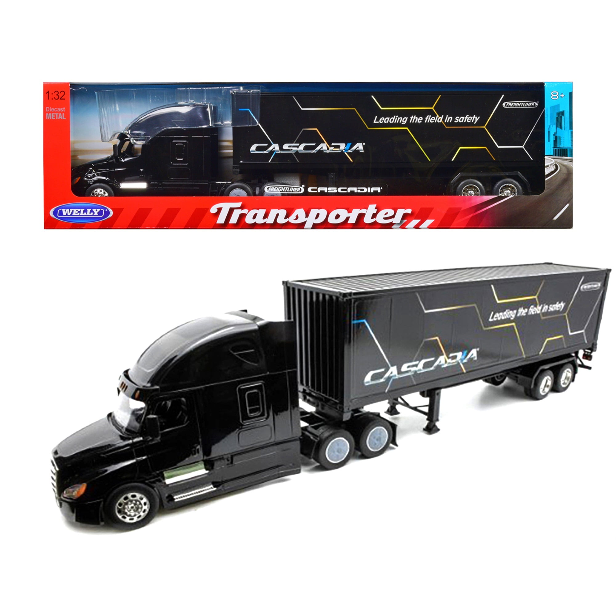 Freightliner Cascadia Truck Black with "Cascadia" Container 1/32 ...