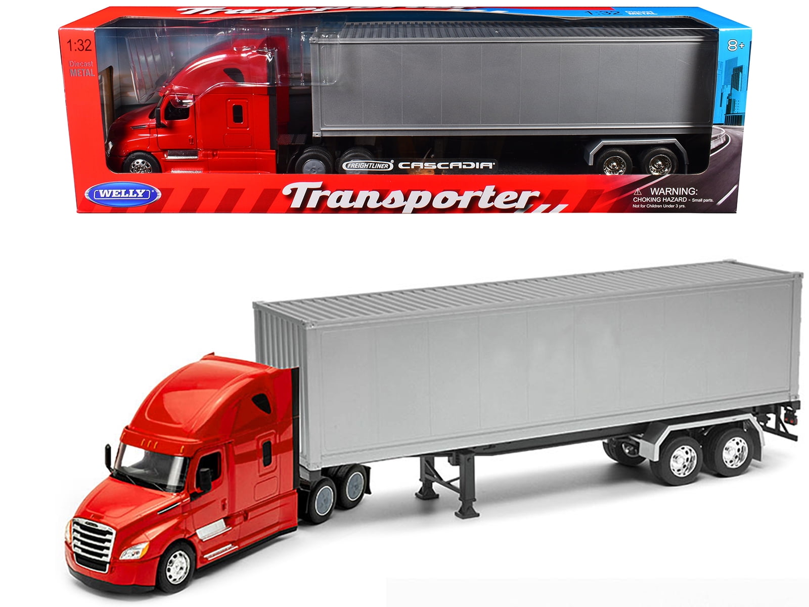Freightliner Cascadia Truck Red with Gray Container "Transporter ...