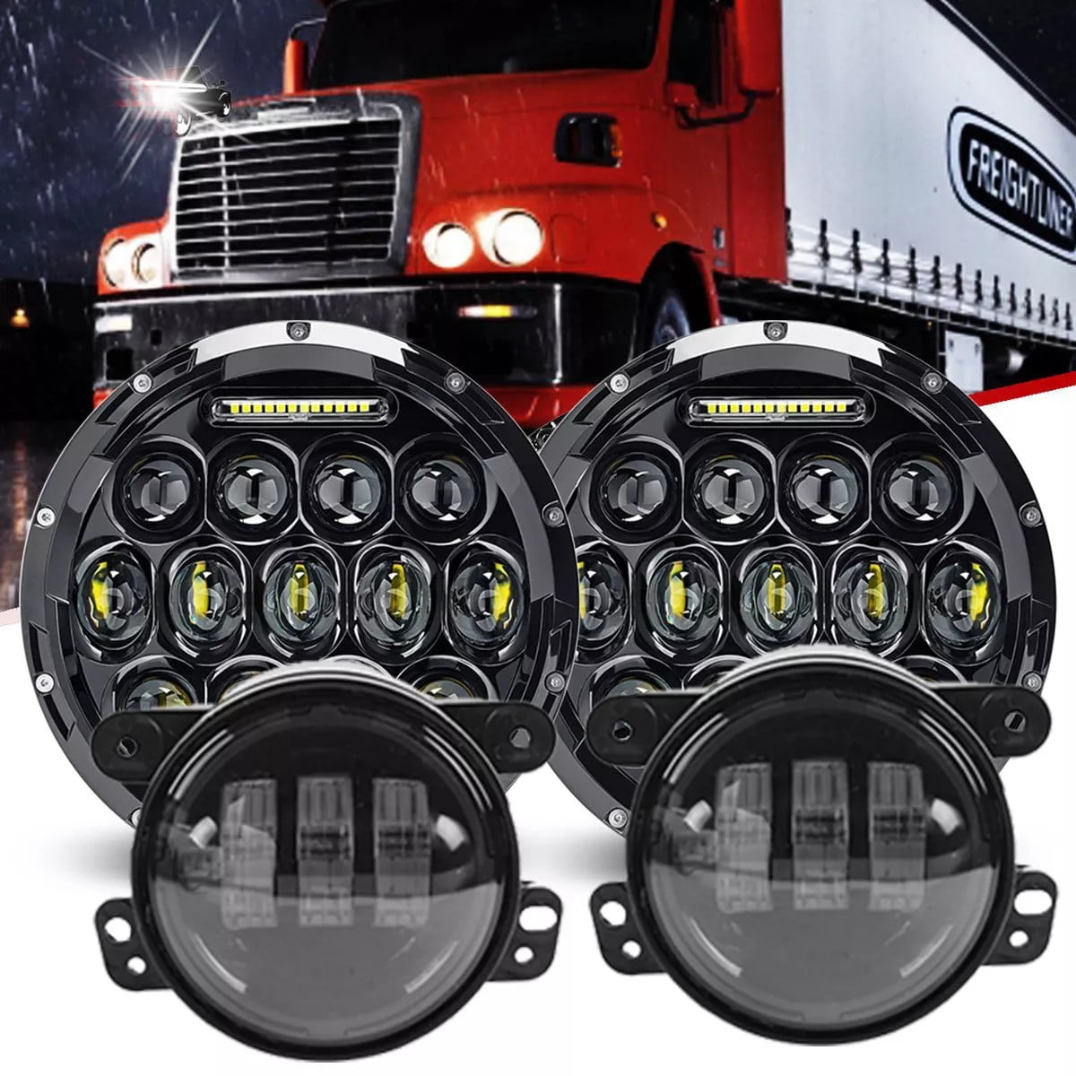 Freightliner Century Class LED Headlights Hi/Lo DRL 7" + 4'' Fog Light ...