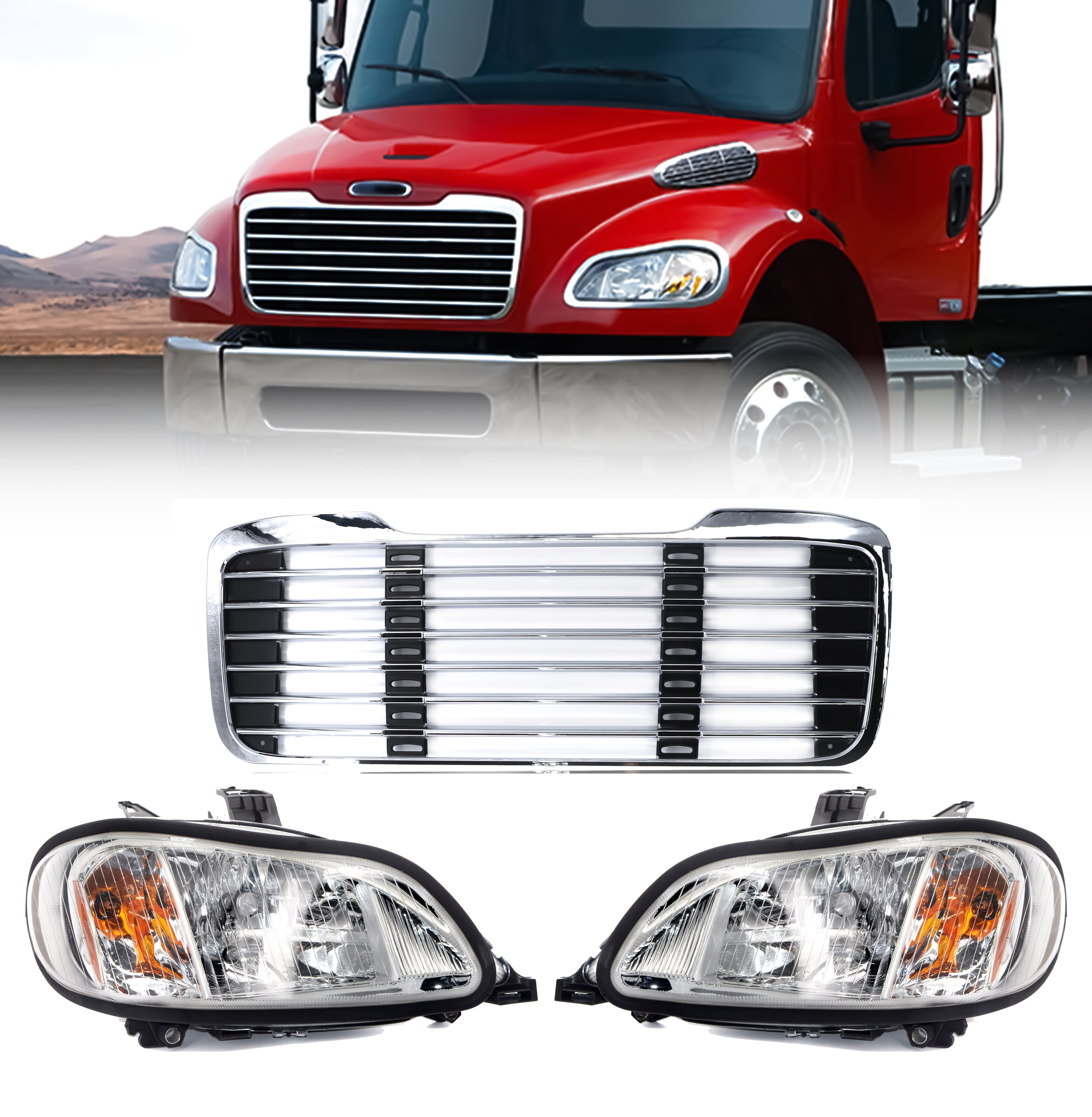Freightliner M2 M-2 100 106 112 Headlight 2002-2018 Pair with Chrome ...