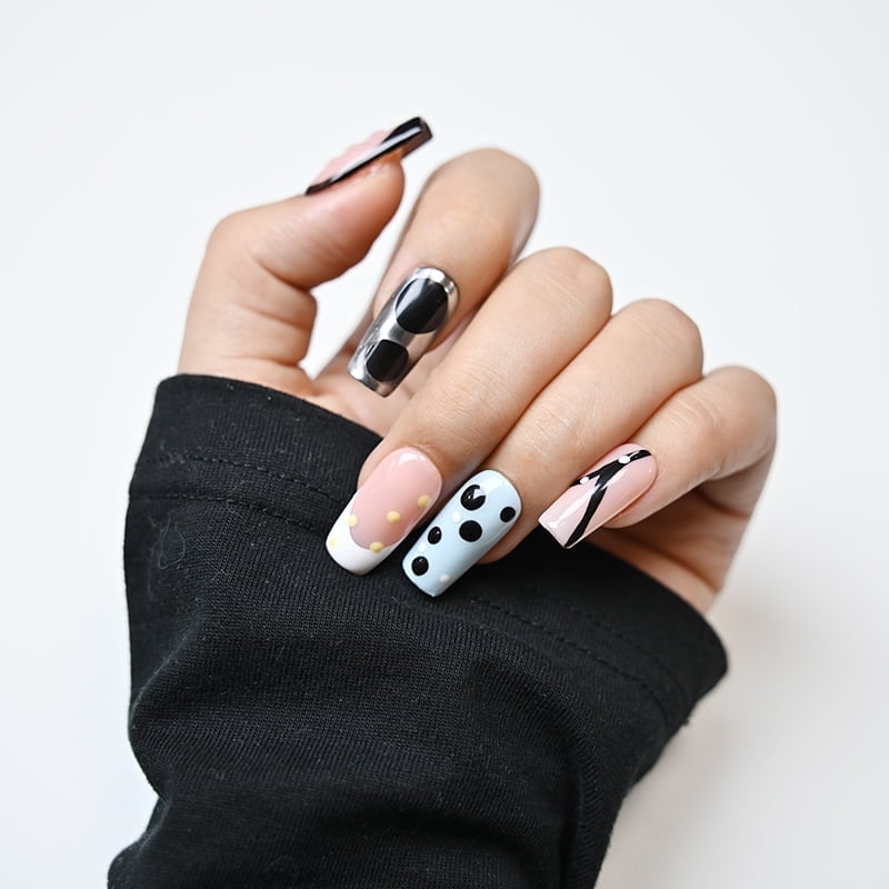 Frely's nail TRAPEZE Blue Glutinous Dumpling,Handmade nail art,Press-On ...