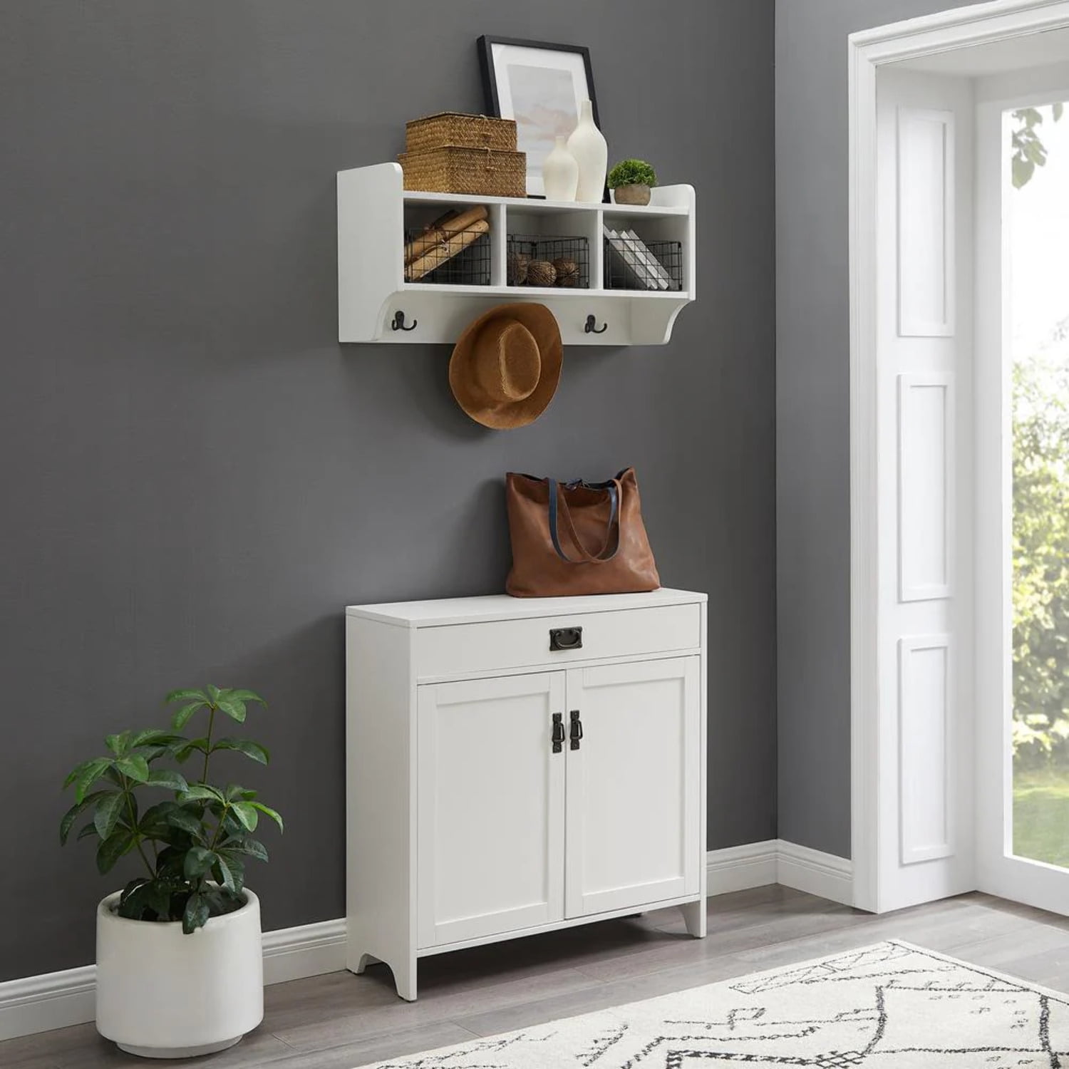 Fremont 2Pc Entryway Set Distressed White - Accent Cabinet, Shelf ...
