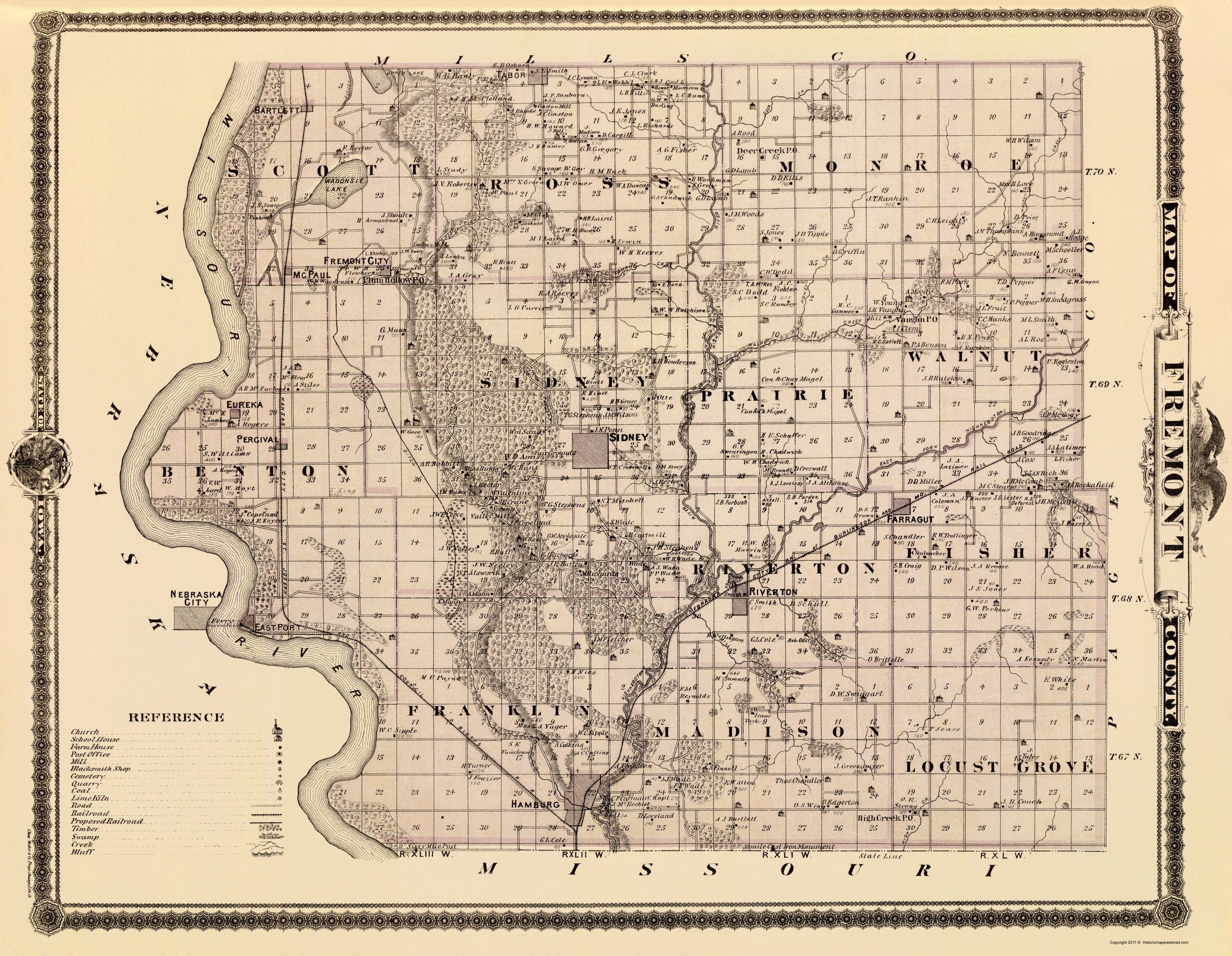 Historic County Map - Fremont County Iowa - Andreas 1875 - 23 x 29.62 ...