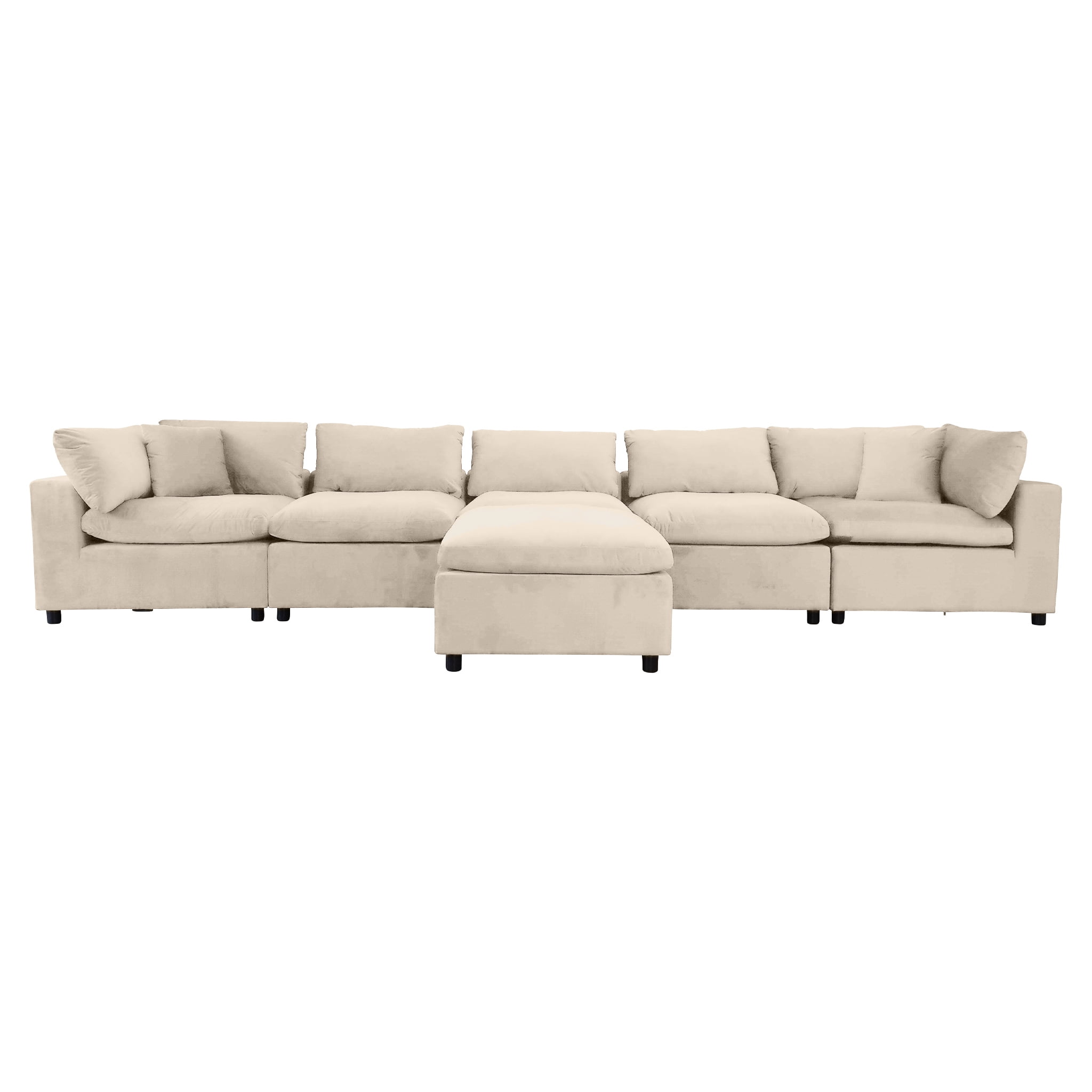 Fremont Mid Century Modern Modular Ivory Velvet Comfy Sectional Couch ...