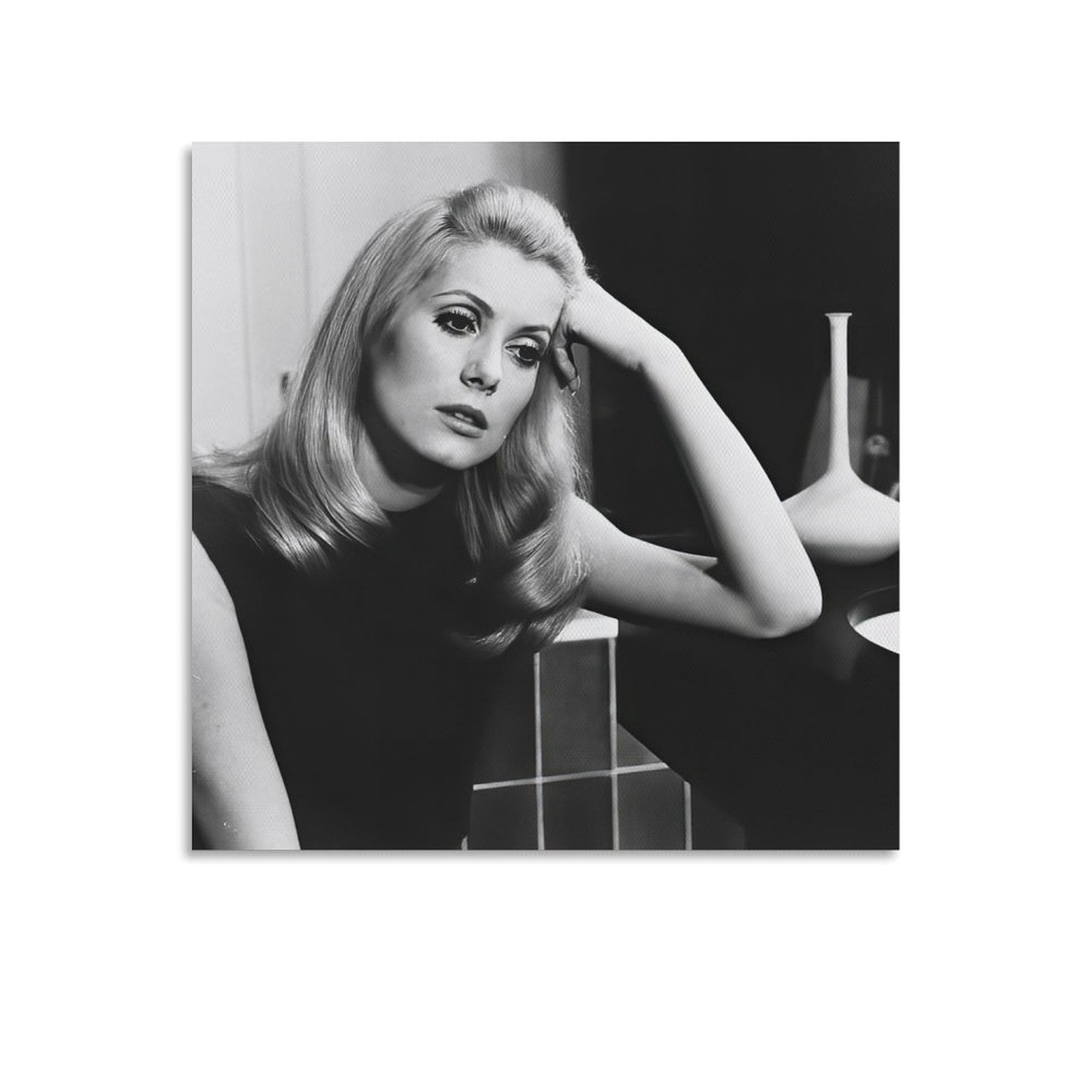 French Actress Model Catherine Deneuve Black And White Retro Poster ...