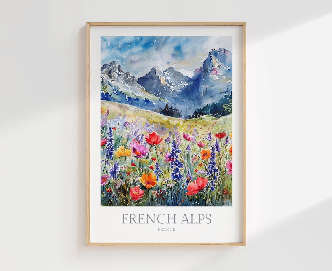 French Alps Mont Blanc Wall Art Poster France Drawing Poster, Unframed ...