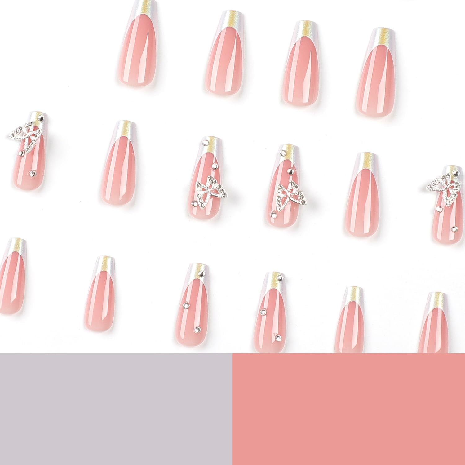 French Artificial Fake Square Nails, 24Pcs Press on Nails Long Coffin ...