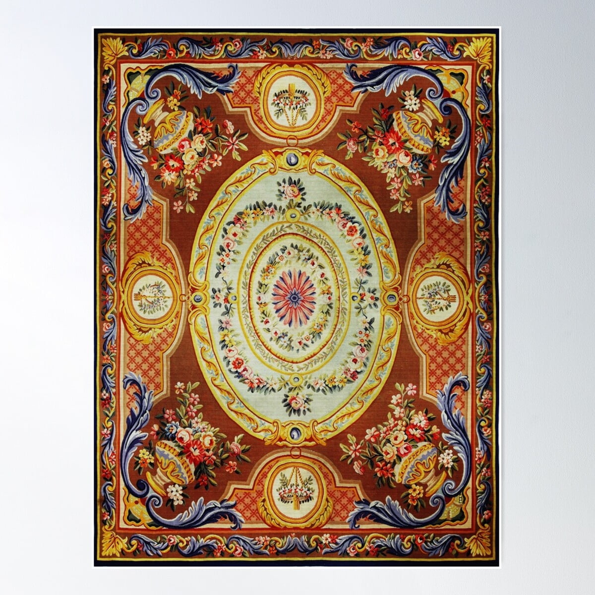 French Aubusson Antique Rug Poster Wall Art, Modern Wall Decor For ...