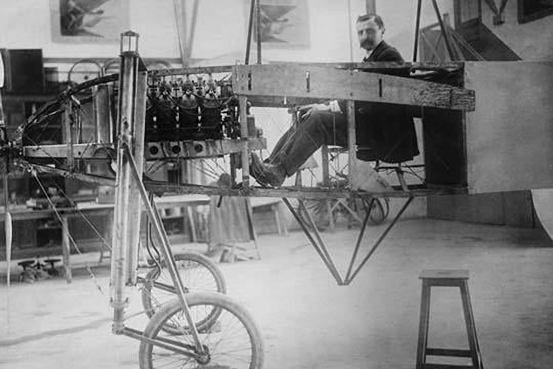 French Aviator & Engineer Louis Bleriot in his Workshop with the frame ...