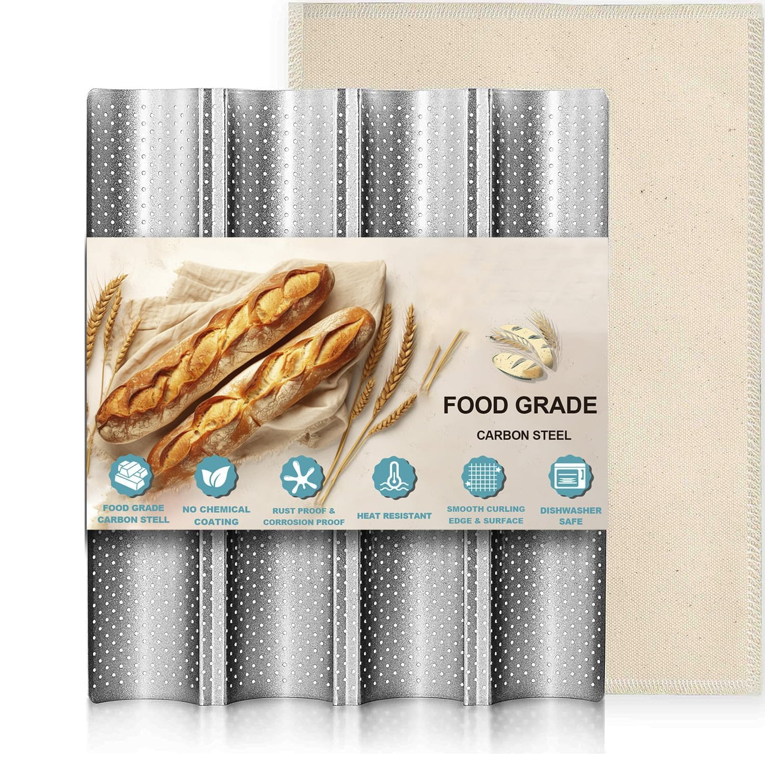 French Baguette Bread Pan With Thick Proofing Cloth, Nonstick Dough ...