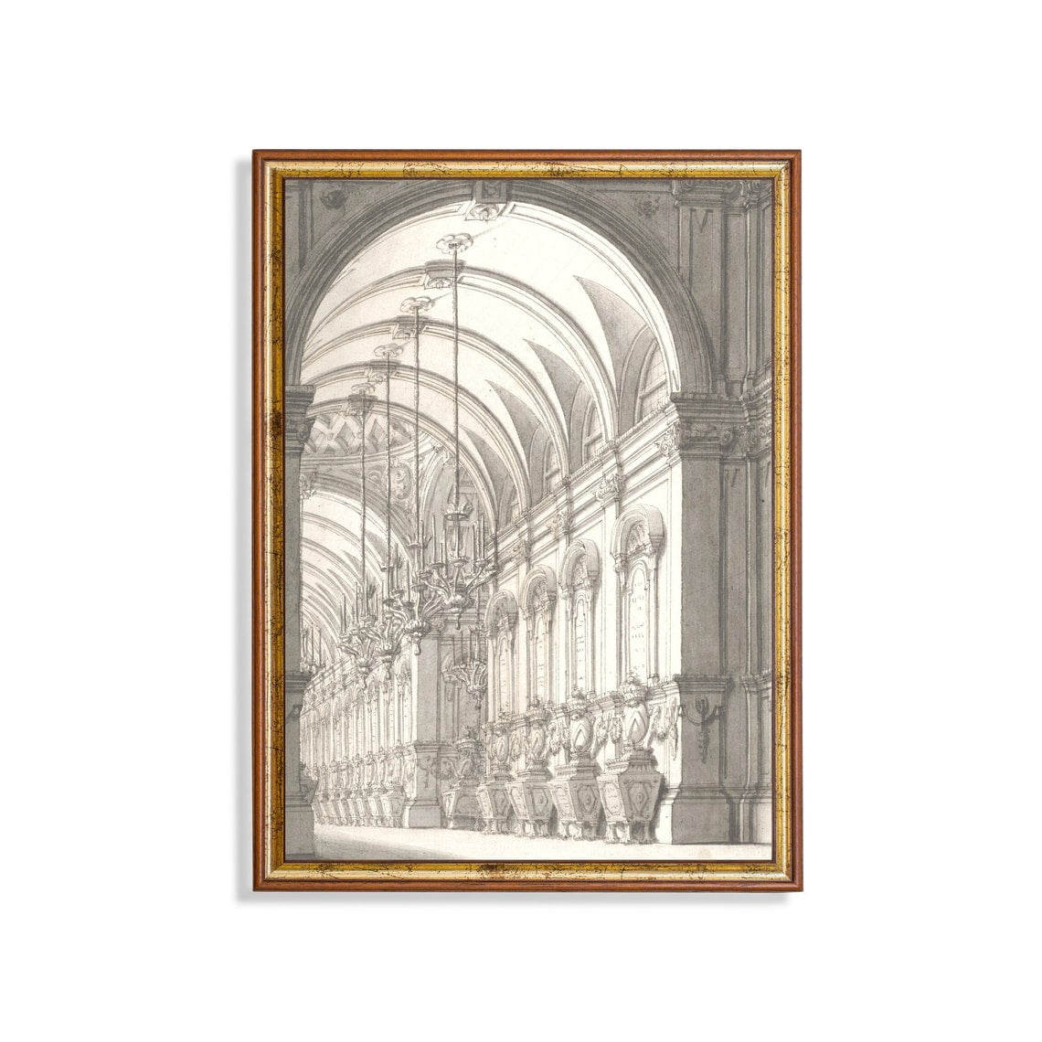 French Baroque Gallery Art Print: Vintage Palace Architectural Drawing ...