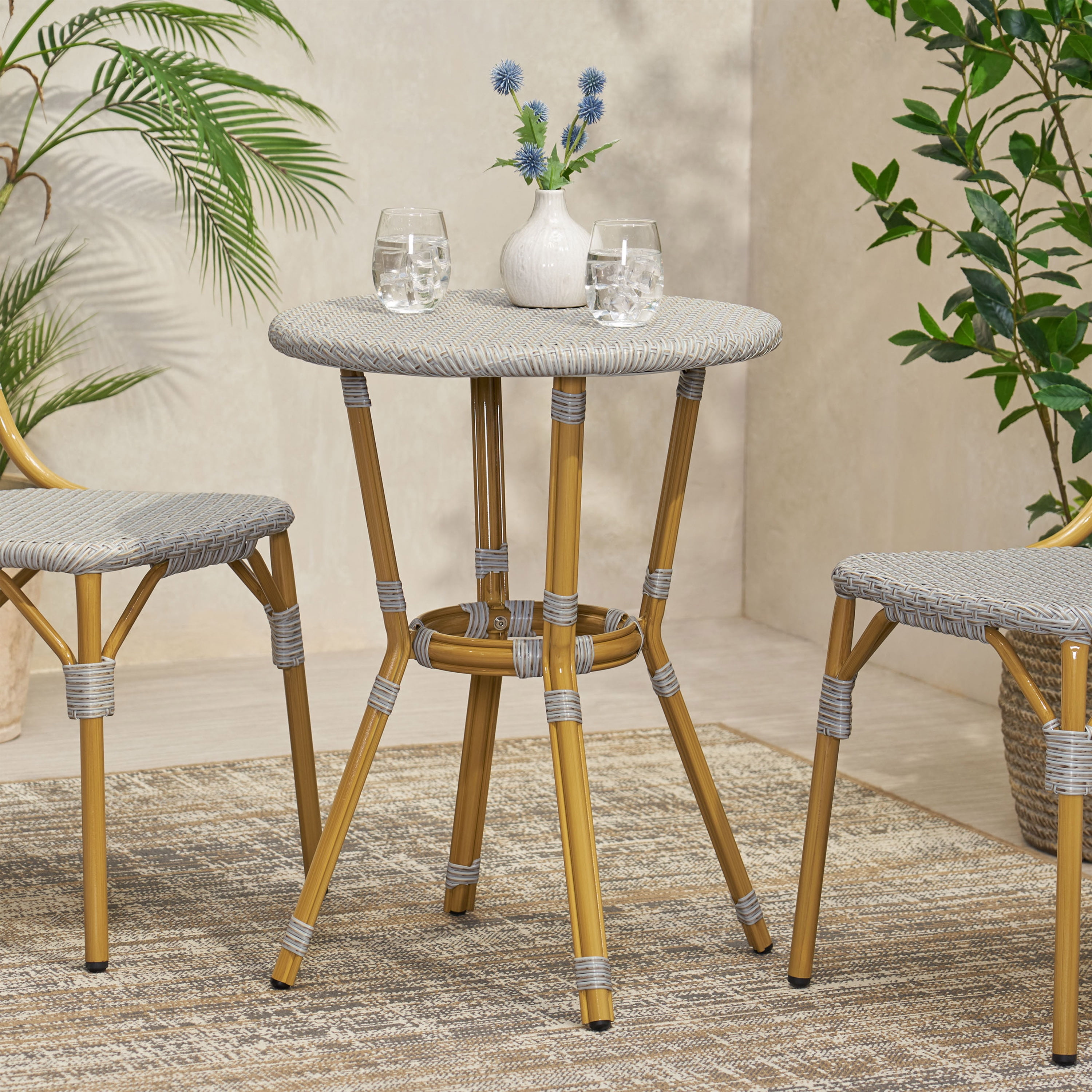 French Bistro Table,Natural & Light Brown Aluminium Garden Outdoor ...