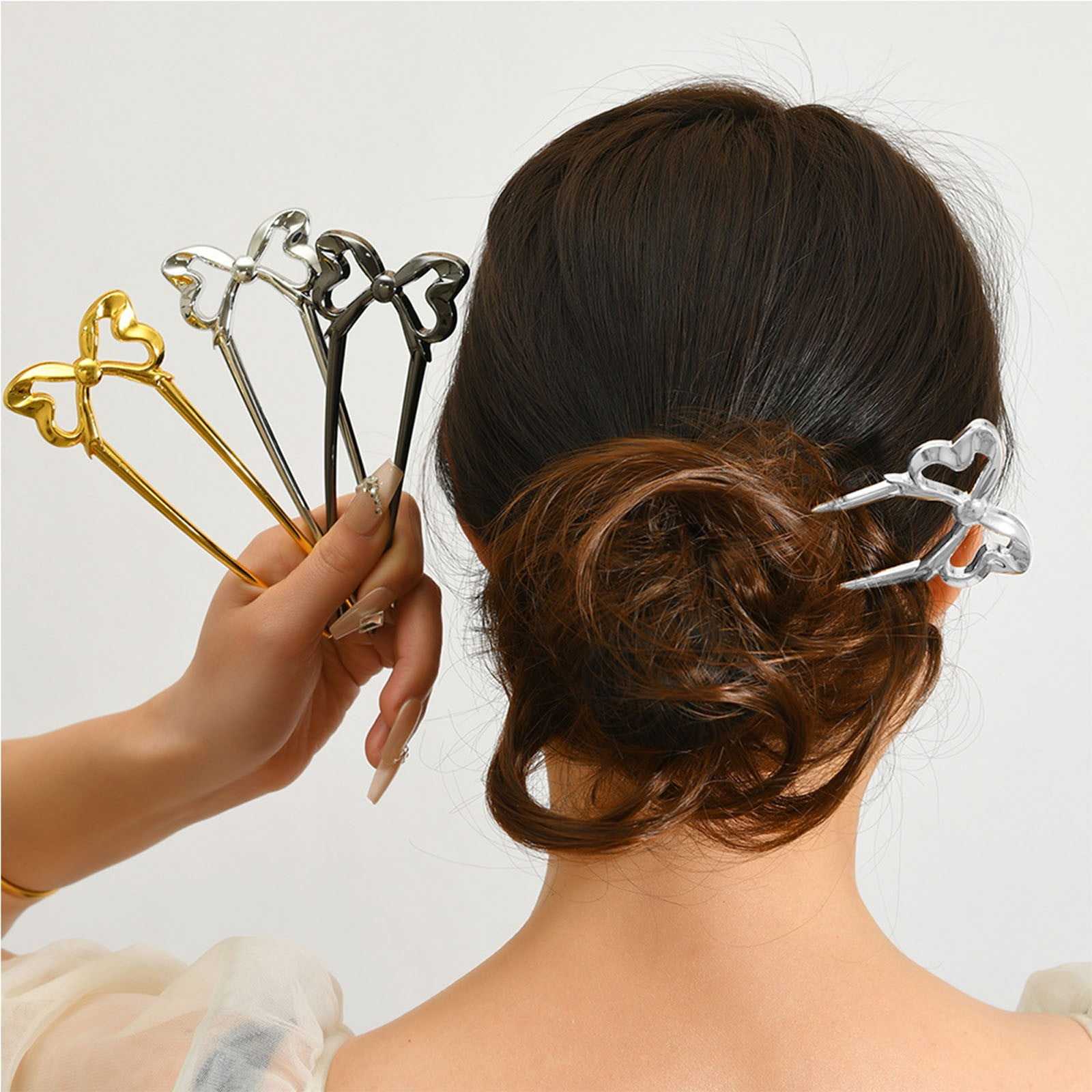French Bow Hair Pins for Women Vintage U Shaped Black Silver Gold Metal ...
