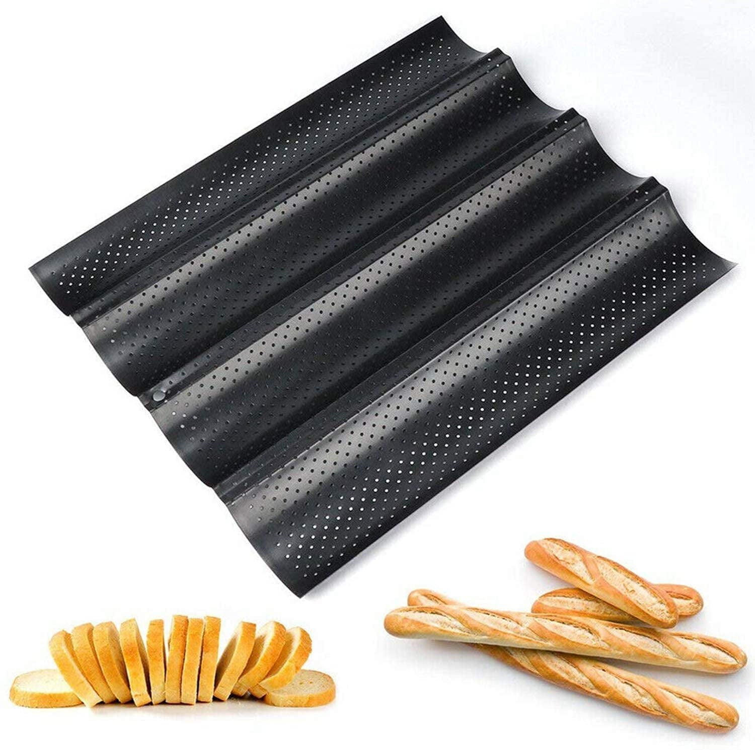 French Bread Baking Pans, Premium Metallic Carbon Steel Baguette ...