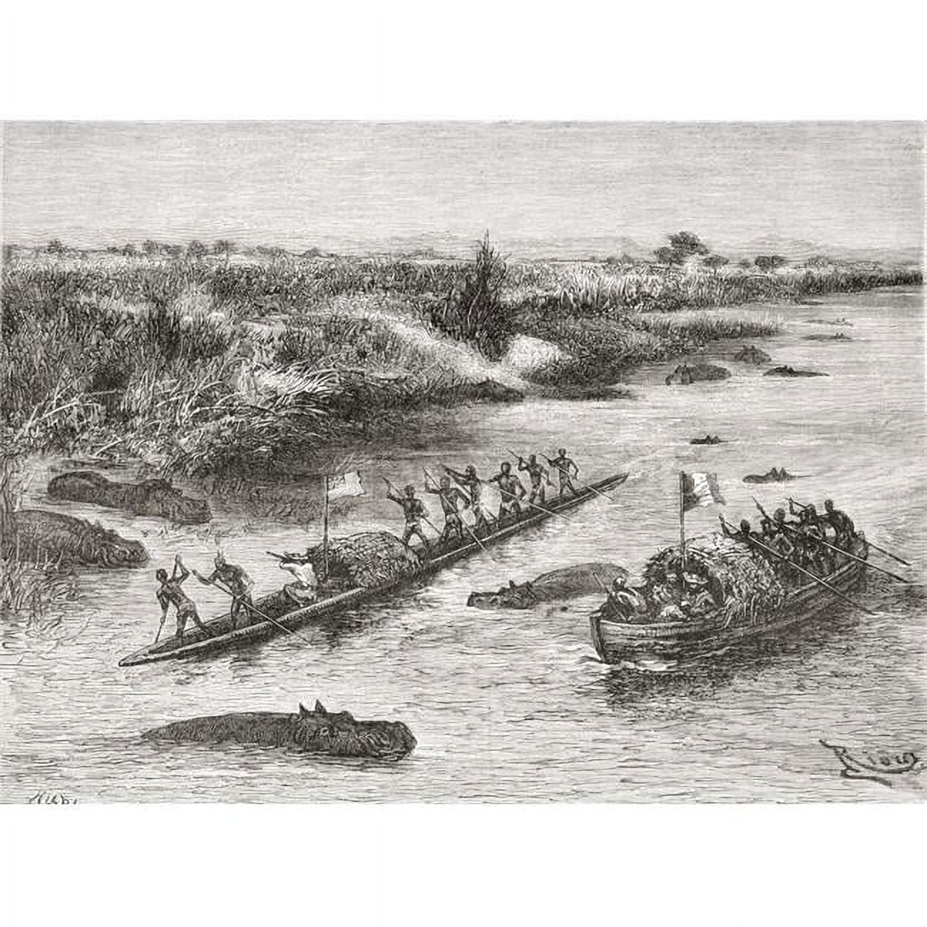 French & British Explorers Hunting Hippopotamus On The Congo River In ...