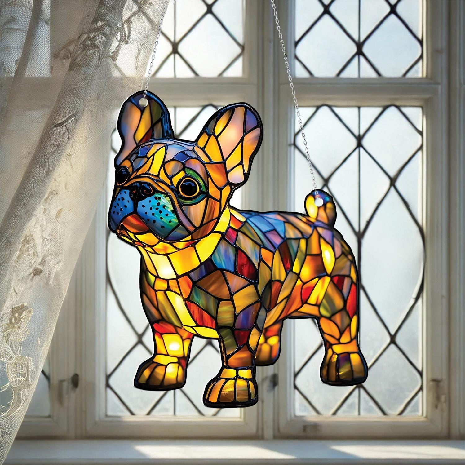 French Bulldog Acrylic Window Hanging, Stained Glass Style Dog Decor ...