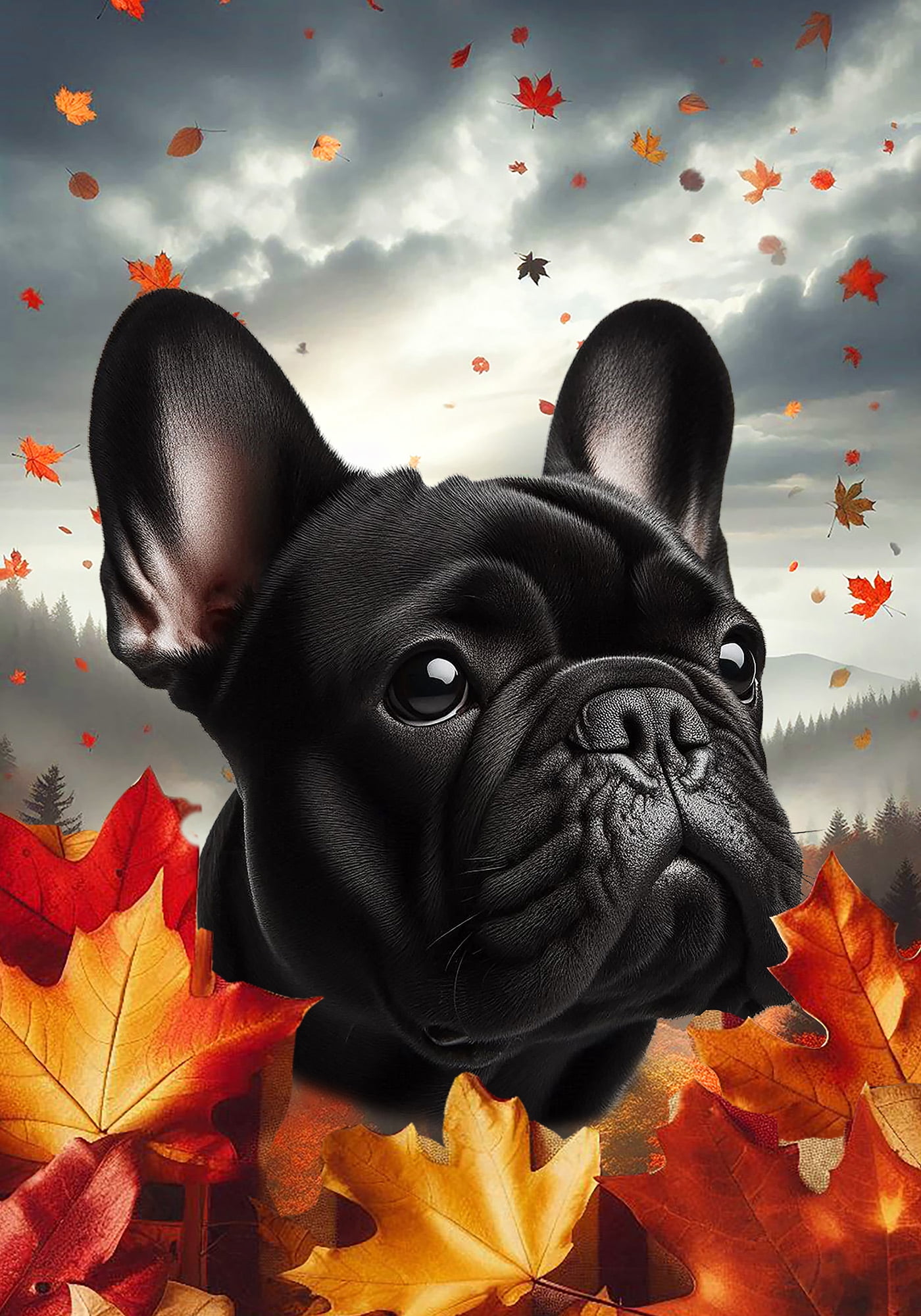 French Bulldog Black - Best of Breed Fall Leaves Outdoor House Flag 28 ...