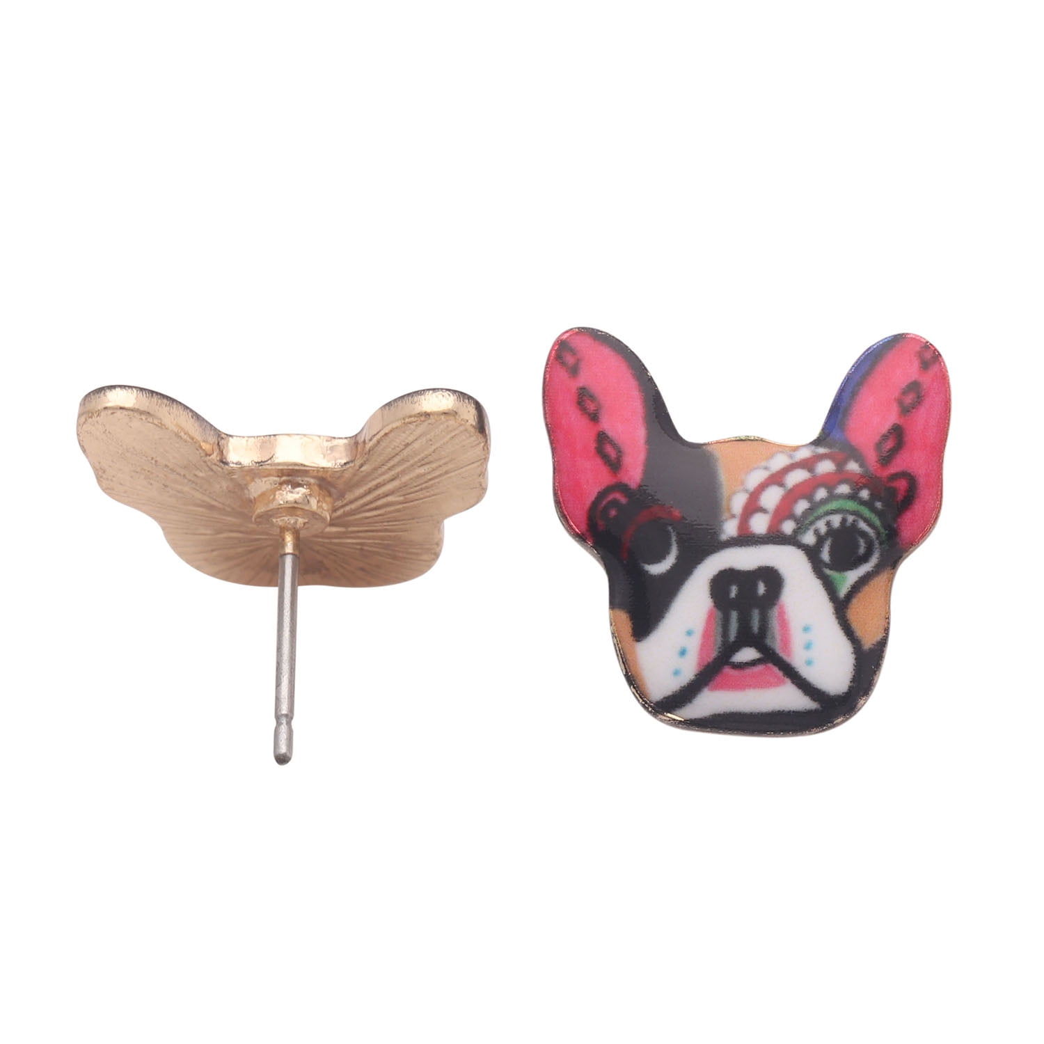 French Bulldog Boston Terrier Stud Earrings Enamel Colorful From the ...