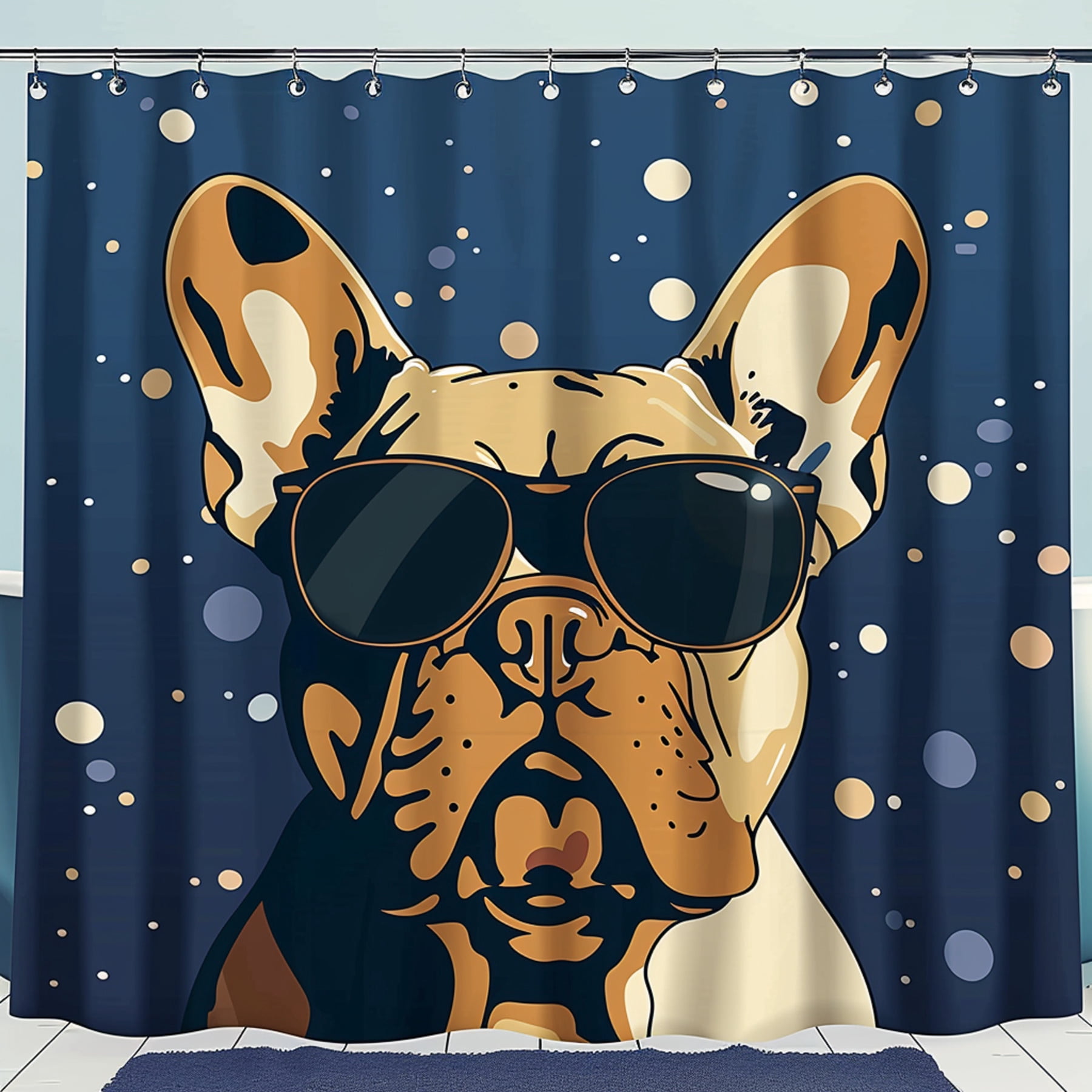 French Bulldog Cartoon Shower Curtain: Cute design with sunglasses blue ...