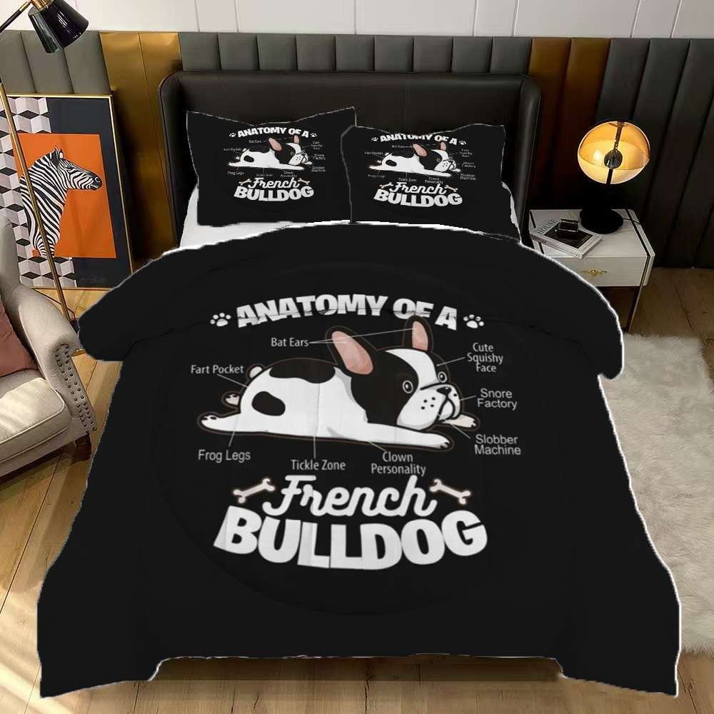 French Bulldog Comforter Set Queen Size Bedding Set For Travl Bedroom ...