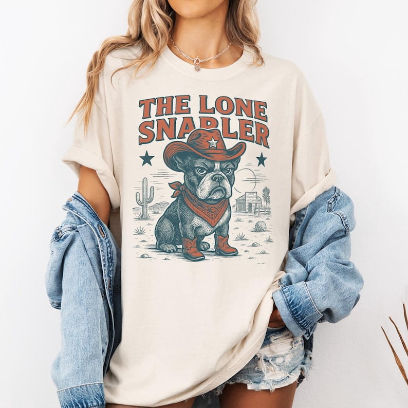 French Bulldog Cowboy Tee Lone Snarler Vintage Western Dog Retro ...