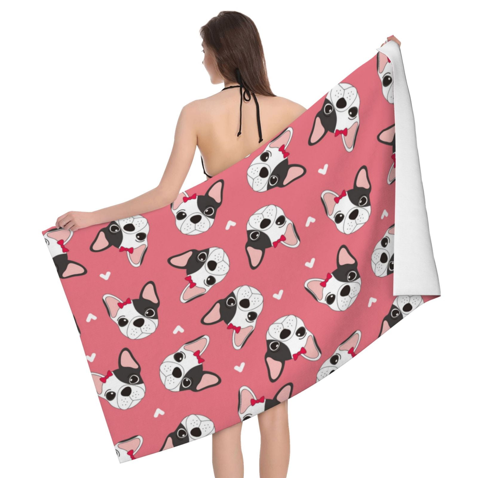 French Bulldog Cute Pink Bath Towels, Microfiber Towel for Bathroom ...