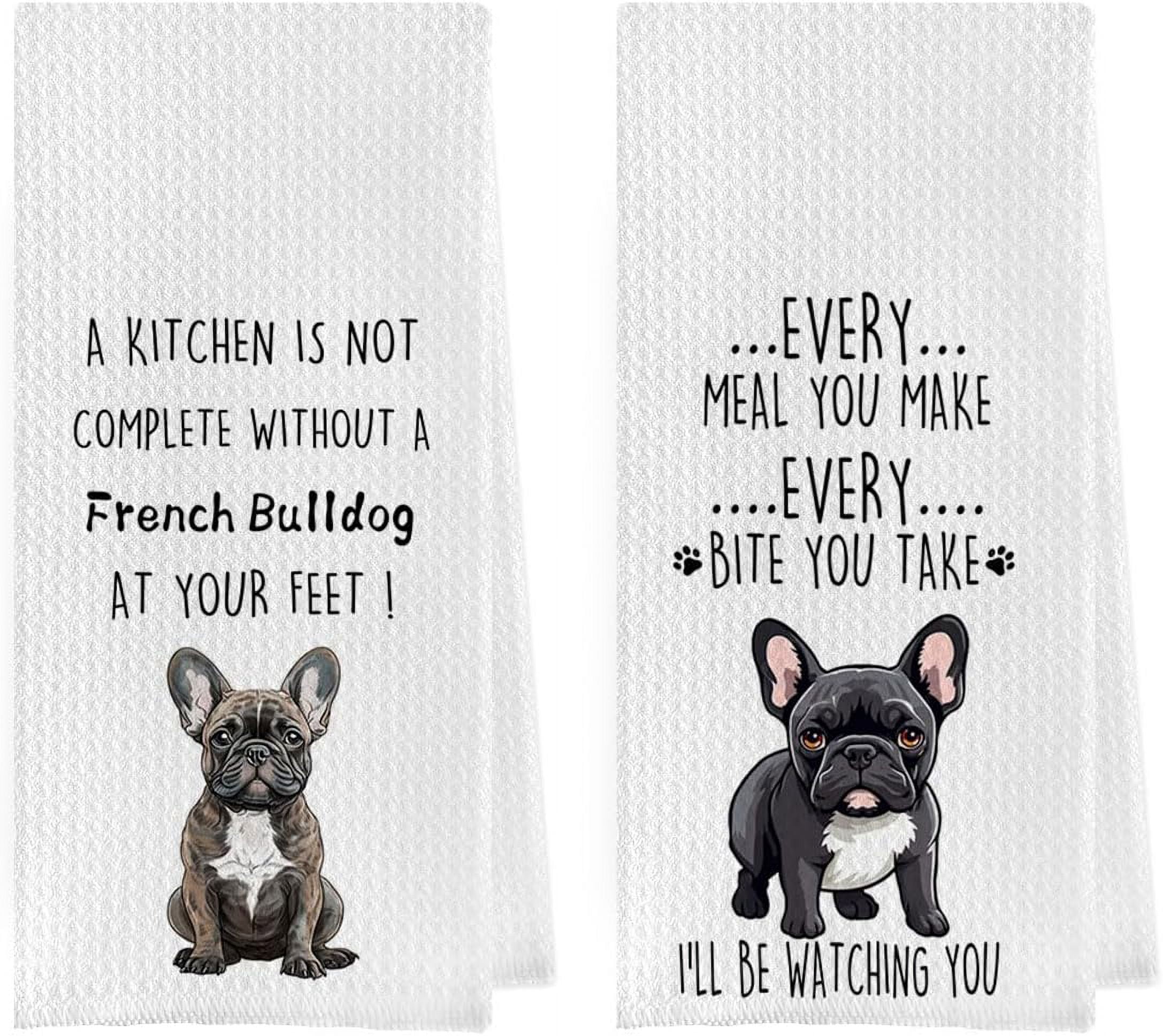 French Bulldog Dish Towels Set - Funny Frenchie Waffle Weave Kitchen ...