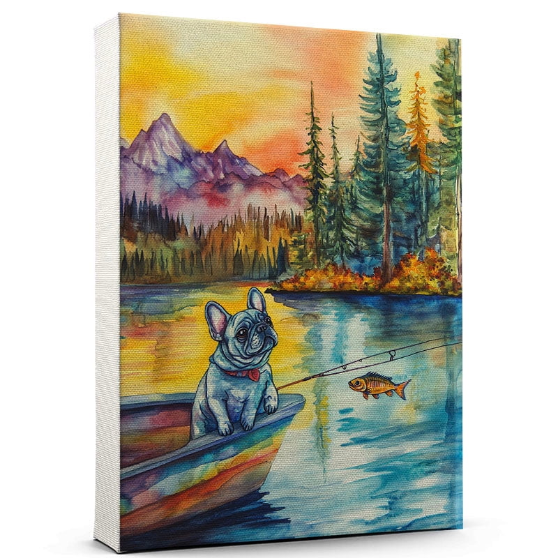 French Bulldog Dog Canvas Canvas – Fishing Theme Dog Art for Wall ...