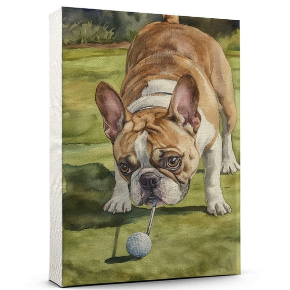 French Bulldog Dog Canvas Golf Stretched Canvas Size 8x12 – Funny ...