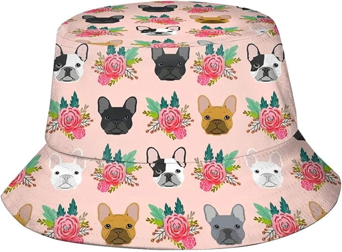 French Bulldog Dog Floral Pitbull Bucket Hat Sun Beach Packable ...
