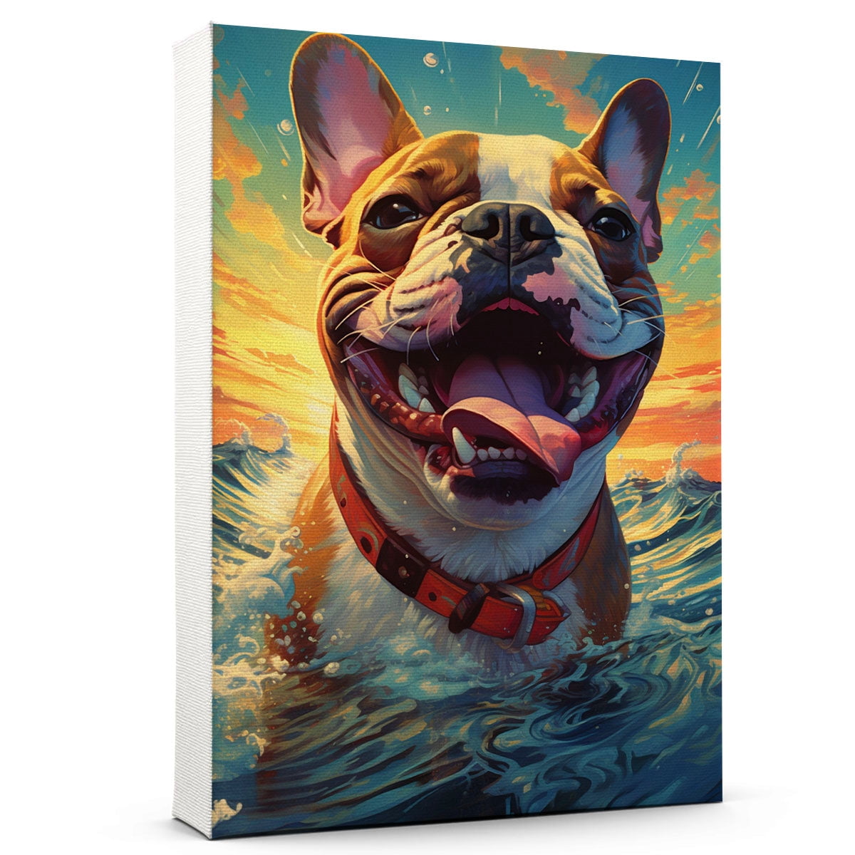 French Bulldog Dog With Great Wave Japanese Wall Art poster paintings ...